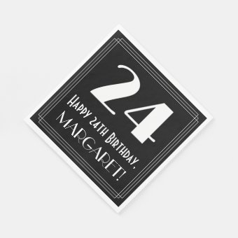24th Birthday ~ Art Deco Inspired Look "24", Name Napkins | Zazzle