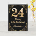 24th Birthday Black and Gold Glitter Frame Card | Zazzle