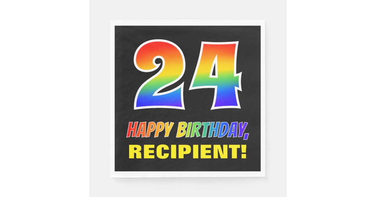 24th Birthday: Bold, Fun, Simple, Rainbow 24 Napkins | Zazzle