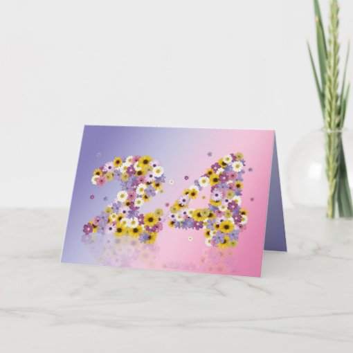 24th birthday card with flowery letters | Zazzle
