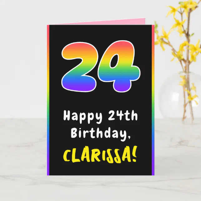 24th Birthday: Colorful Rainbow # 24, Custom Name Card | Zazzle