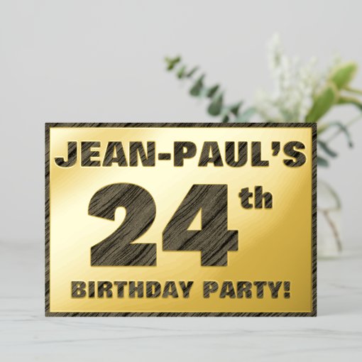 24th Birthday Party — Bold, Faux Wood Grain Text Foil Invitation | Zazzle
