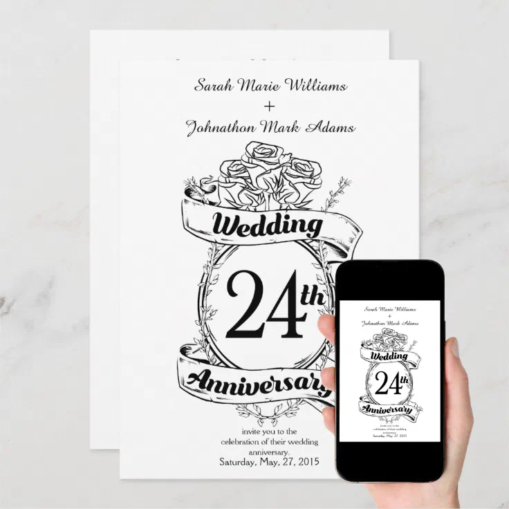 24th Wedding Anniversary Flowers Rose Invitation | Zazzle