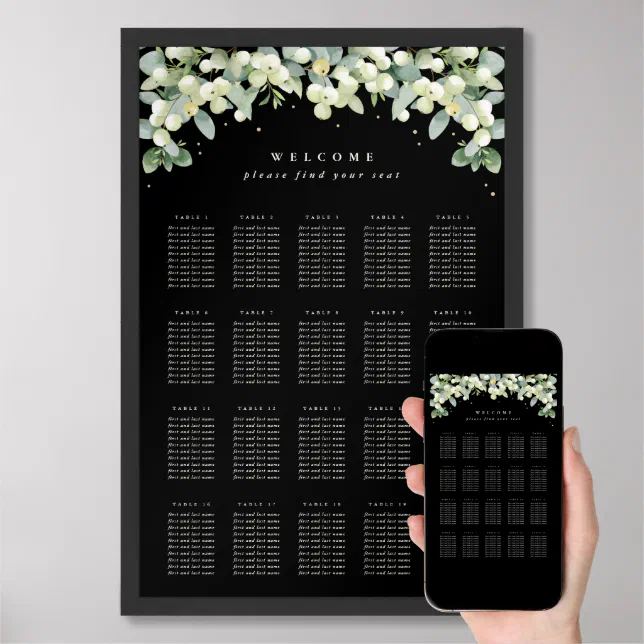 24x36" 20 Tables of 10 Seating Chart Poster | Zazzle