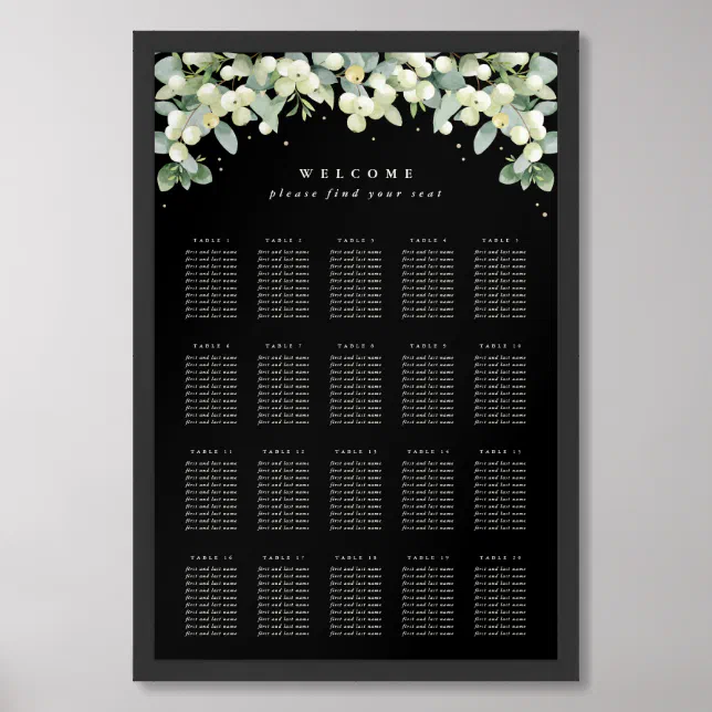 24x36" 20 Tables of 10 Seating Chart Poster | Zazzle