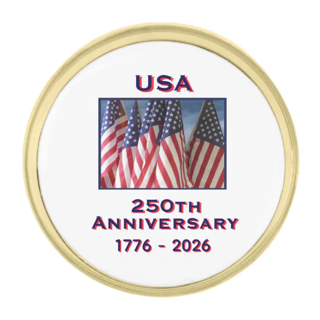 250th Anniversary USA Patriotic American Flags Gold Finish Lapel Pin ...