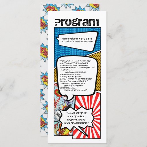25 4x9 Wedding Program Comic Strip Book Pop Art | Zazzle