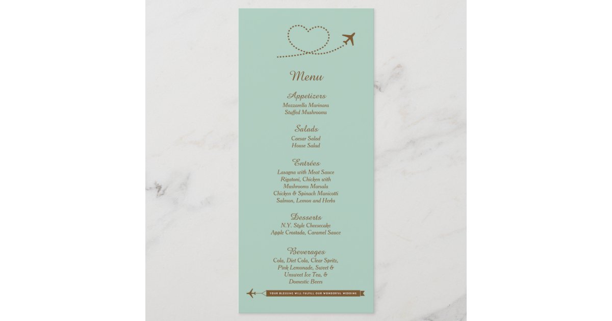 25 Blue Airplane Heart Wedding Menu Cards | Zazzle
