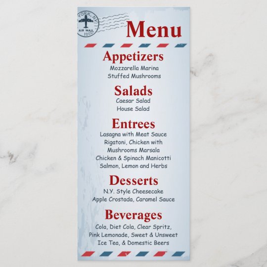 25 Menu Cards Air Mail Plane USPS Postal Stamp Fir | Zazzle.com