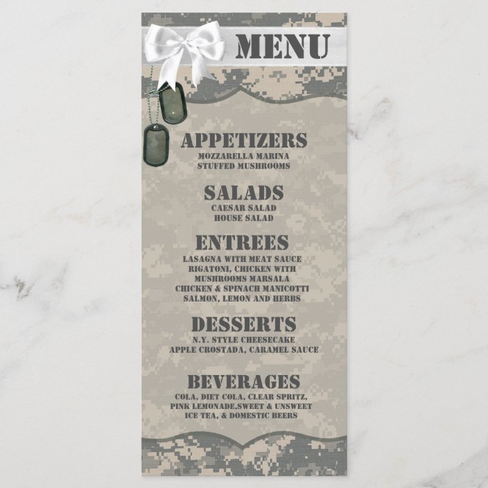 25 Menu Cards ARMY ACU Uniform Camo Camouflage Dig | Zazzle.com