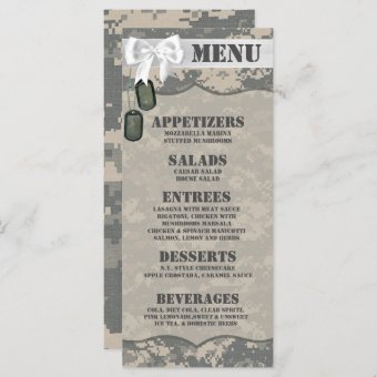 25 Menu Cards ARMY ACU Uniform Camo Camouflage Dig | Zazzle