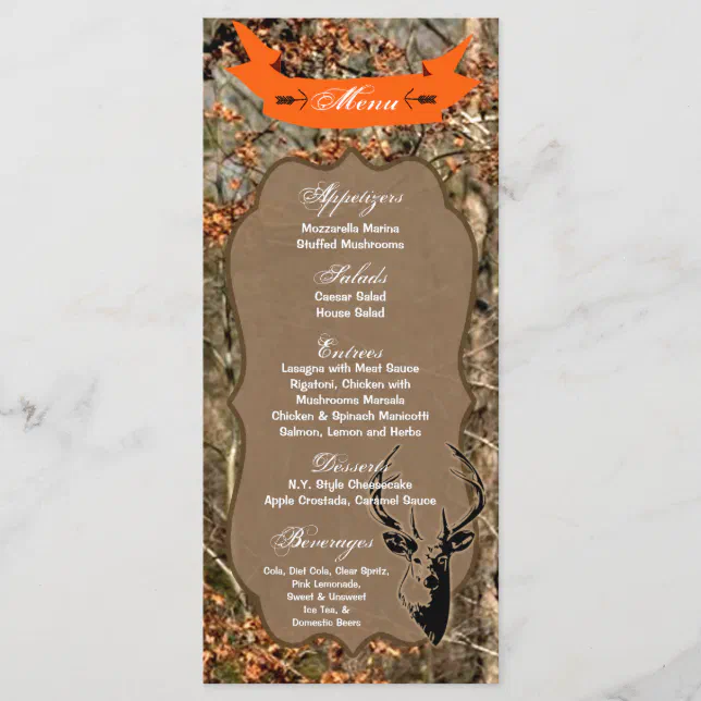 25 Menu Cards Hunting Deer Buck Head Camo | Zazzle