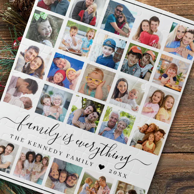 25 Multi Photo Collage Quote Family Name Jigsaw Puzzle | Zazzle