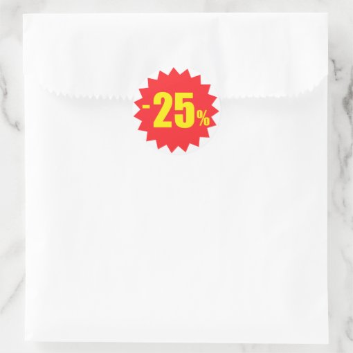 25 percent sale discount stickers, white and red classic round sticker ...