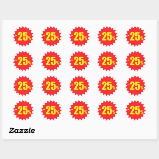 25 percent sale discount stickers, white and red classic round sticker ...