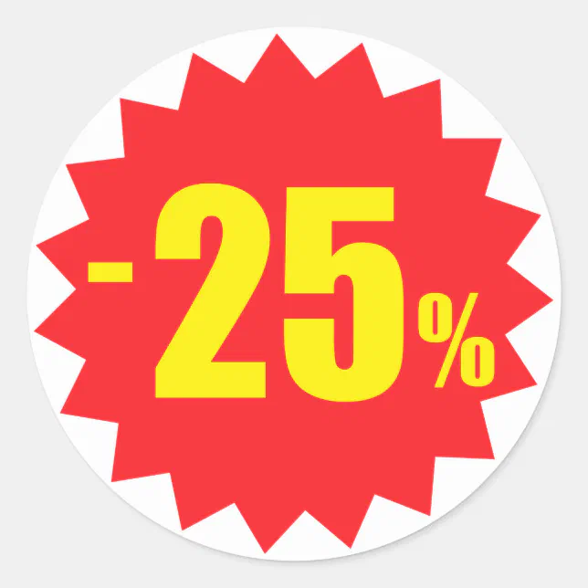 25 percent sale discount stickers, white and red classic round sticker ...