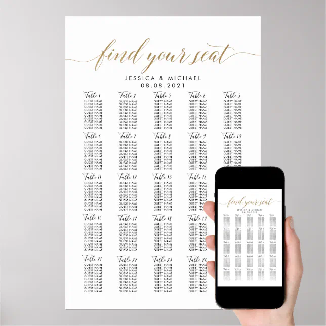 25 Table 250 Guests Large Wedding Seating Chart | Zazzle