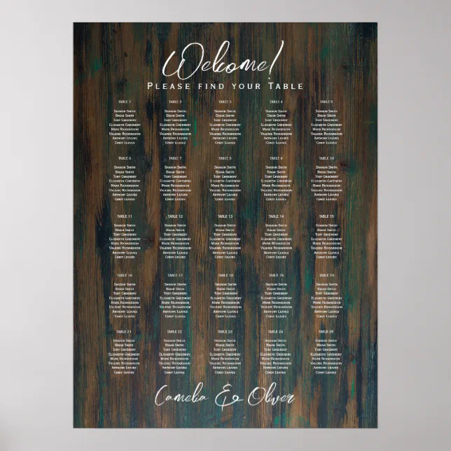 25 Table Elegant RUSTIC Fall Seating Charts | Zazzle