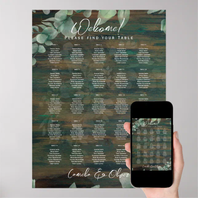 25 Table Greenery Leaves BUDGET Seating Charts | Zazzle