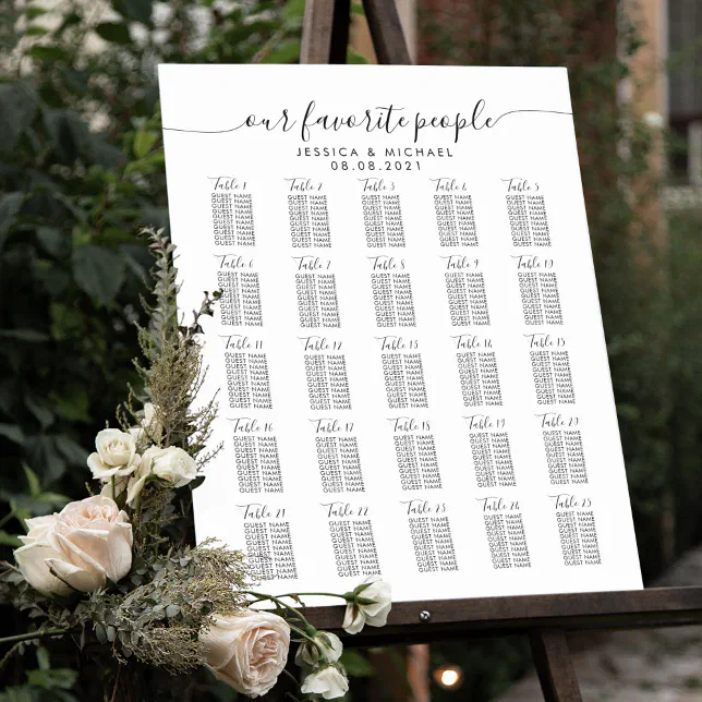25 Table Large Wedding Guest Seating Chart | Zazzle
