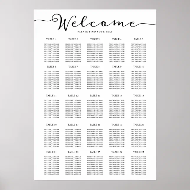 25 Table Seating Chart Find your Seat Welcome | Zazzle
