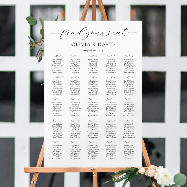25 Tables Simple Find Your Seat Seating Chart | Zazzle