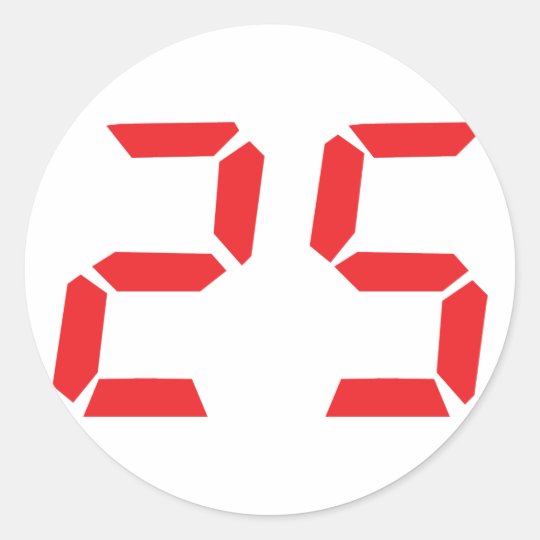 25 twenty-five red alarm clock digital number classic round sticker ...