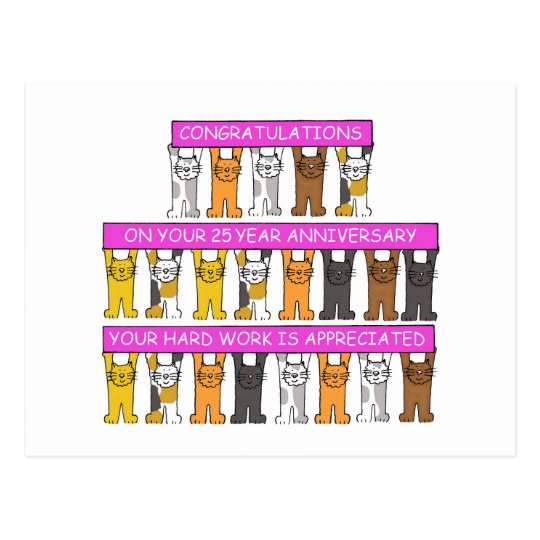 25 Year Work Anniversary Congratulations Cute Cats Postcard | Zazzle.com