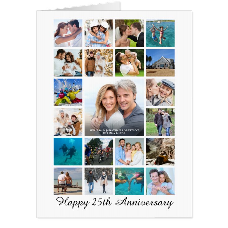 25th Anniversary 21 Photo Collage Jumbo Card | Zazzle