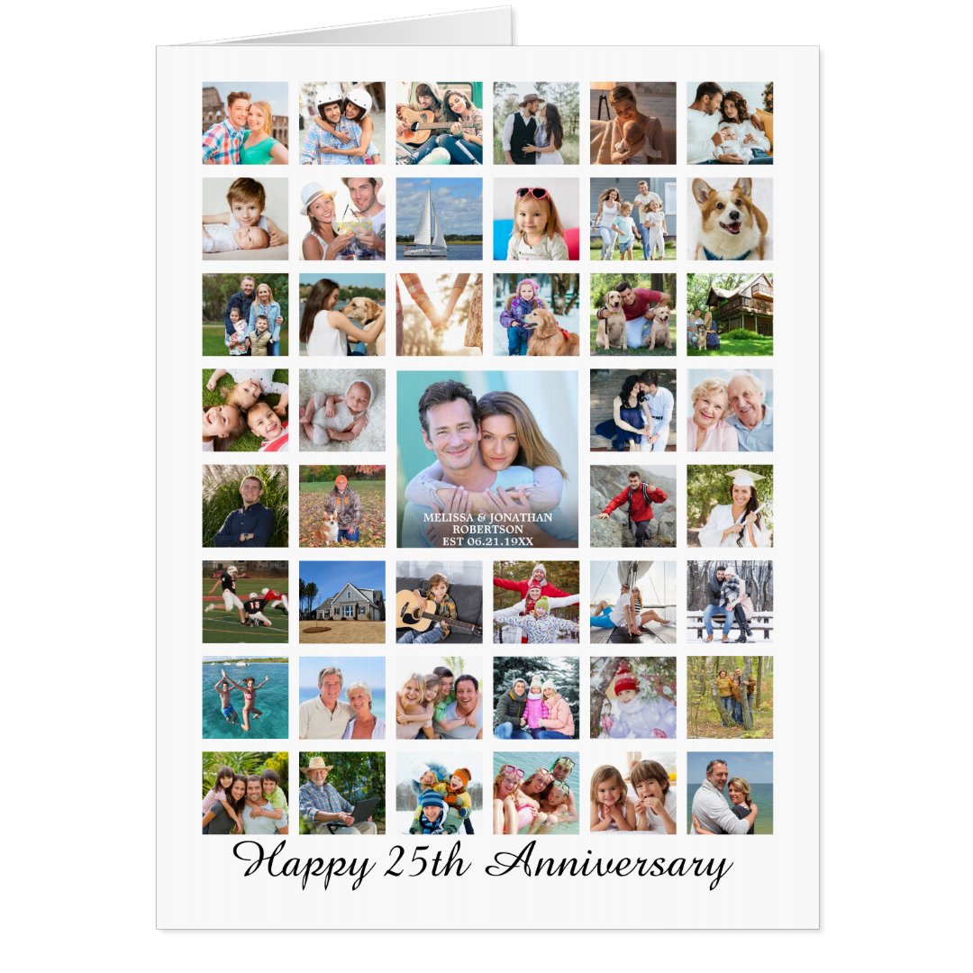 25th Anniversary 45 Photo Collage Jumbo Card | Zazzle