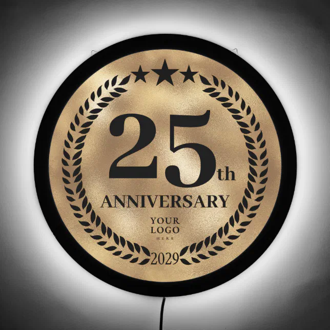 25th Anniversary Business Logo Gold Light LED Sign | Zazzle