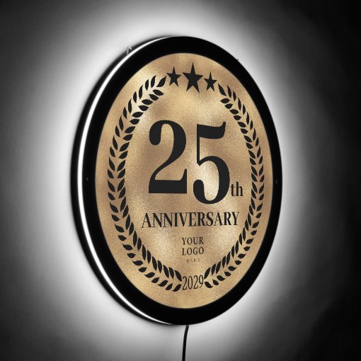 25th Anniversary Business Logo Gold Light LED Sign | Zazzle
