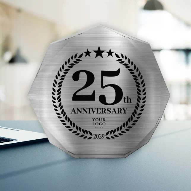 25th Anniversary Business Logo Silver Acrylic Award | Zazzle