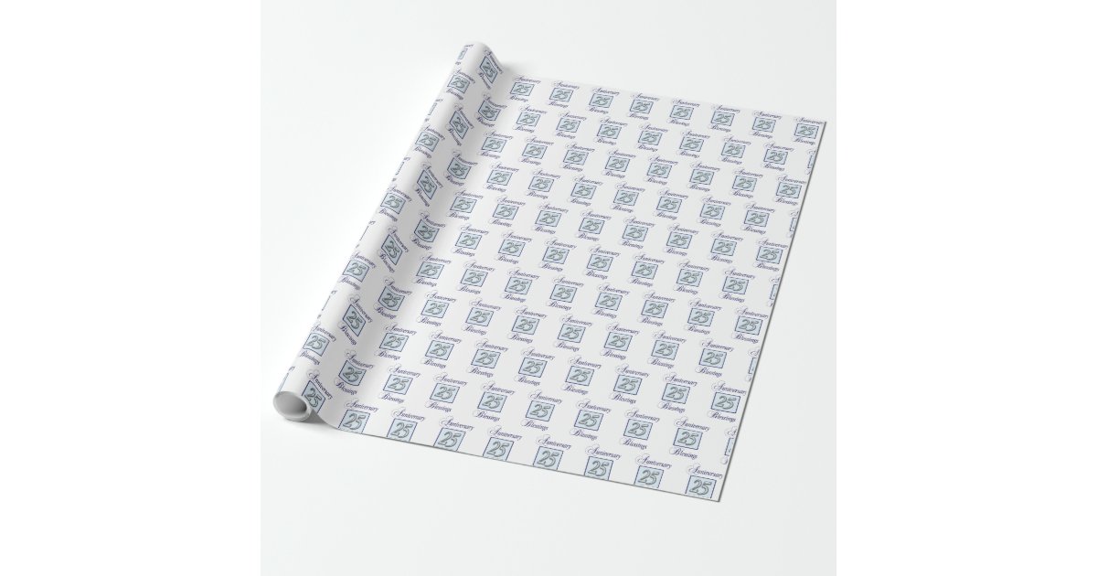 25th Anniversary in Blue and Silver Wrapping Paper | Zazzle