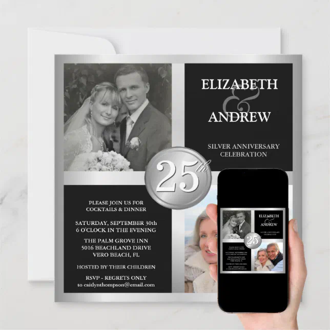 25th Anniversary Invitations with 2 Photos | Zazzle