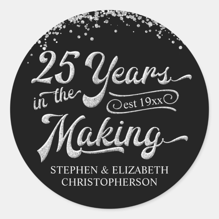 25th Anniversary Silver Glitter Confetti Classic Round Sticker | Zazzle