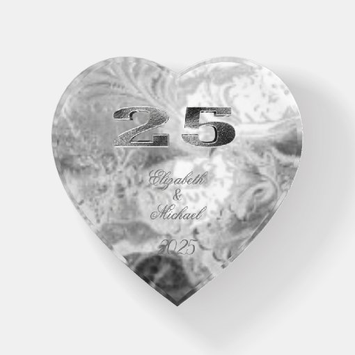 25th Anniversary Silver Wedding Add Name or Text Paperweight | Zazzle