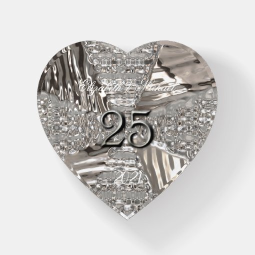 25th Anniversary Silver Wedding Add Name or Text Paperweight | Zazzle