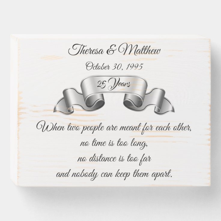 25th Anniversary Wood Box Sign Plaque w Date | Zazzle