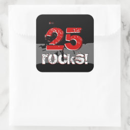 25th Birthday - 25 Rocks! Grunge Red and Black Square Sticker | Zazzle