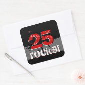 25th Birthday - 25 Rocks! Grunge Red and Black Square Sticker | Zazzle