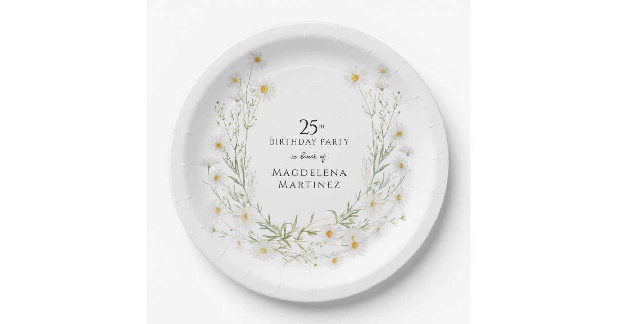 25th Birthday April Birthday Month Daisy Custom Paper Plates | Zazzle