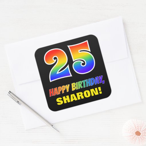 25th Birthday: Bold, Fun, Simple, Rainbow 25 Square Sticker | Zazzle