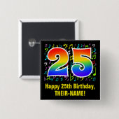 25th Birthday: Colorful Music Symbols, Rainbow 25 Button | Zazzle