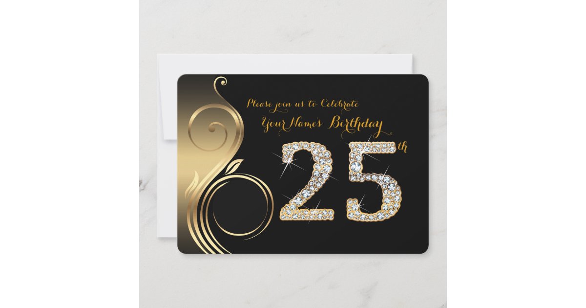 25th,Birthday Invitation,Number Diamond,Photo Invitation | Zazzle