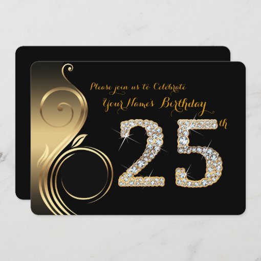 25th,Birthday Invitation,Number Diamond,Photo Invitation | Zazzle