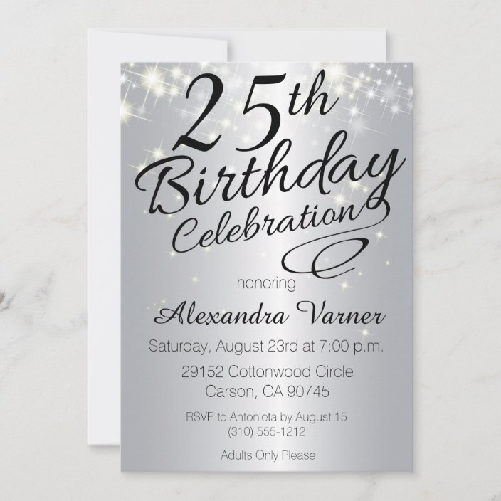 25th Birthday Invitations - Silver Sparkly Invites | Zazzle.com