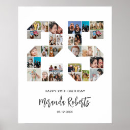 25th Birthday Number 25 Custom Photo Collage Poster | Zazzle
