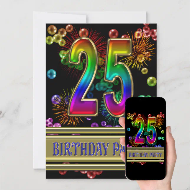 25th Birthday party Invitation with bubbles | Zazzle