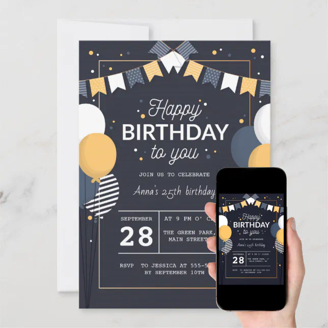 25th birthday party invitation with lettering | Zazzle
